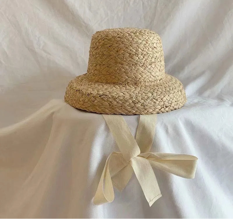 Amelia Natural Straw Hat with Ribbon Tie – Little Soleil
